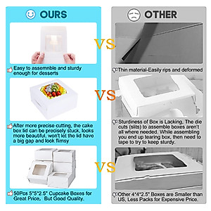 Zzrywuty 50 Packs 5x5x2.5in White Cookie Boxes, Bakery Boxes with Window, Mini Cake Boxes, Cupcake Container Boxes for Cookies, Pastry, Pie, Strawberries, Donuts, Candy, Desserts, Small Cake