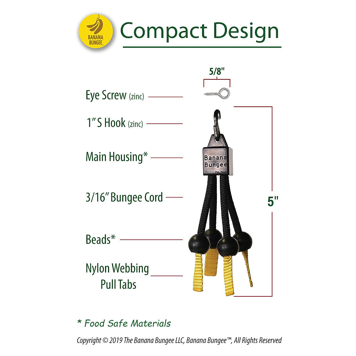 Banana Bungee Black Banana Holder Gadget, Made in USA; Holds Multiple Bunches or Single Bananas