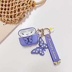 Airpods Pro 2nd 2022 Case Butterfly 3D Cover,Ponnky Funny Cute Cartoon Soft Skin Silicone Protective Accessories with Kawaii Keychain Strap for Apple Airpods Pro 2nd Gen Case for Women Girls (Purple)