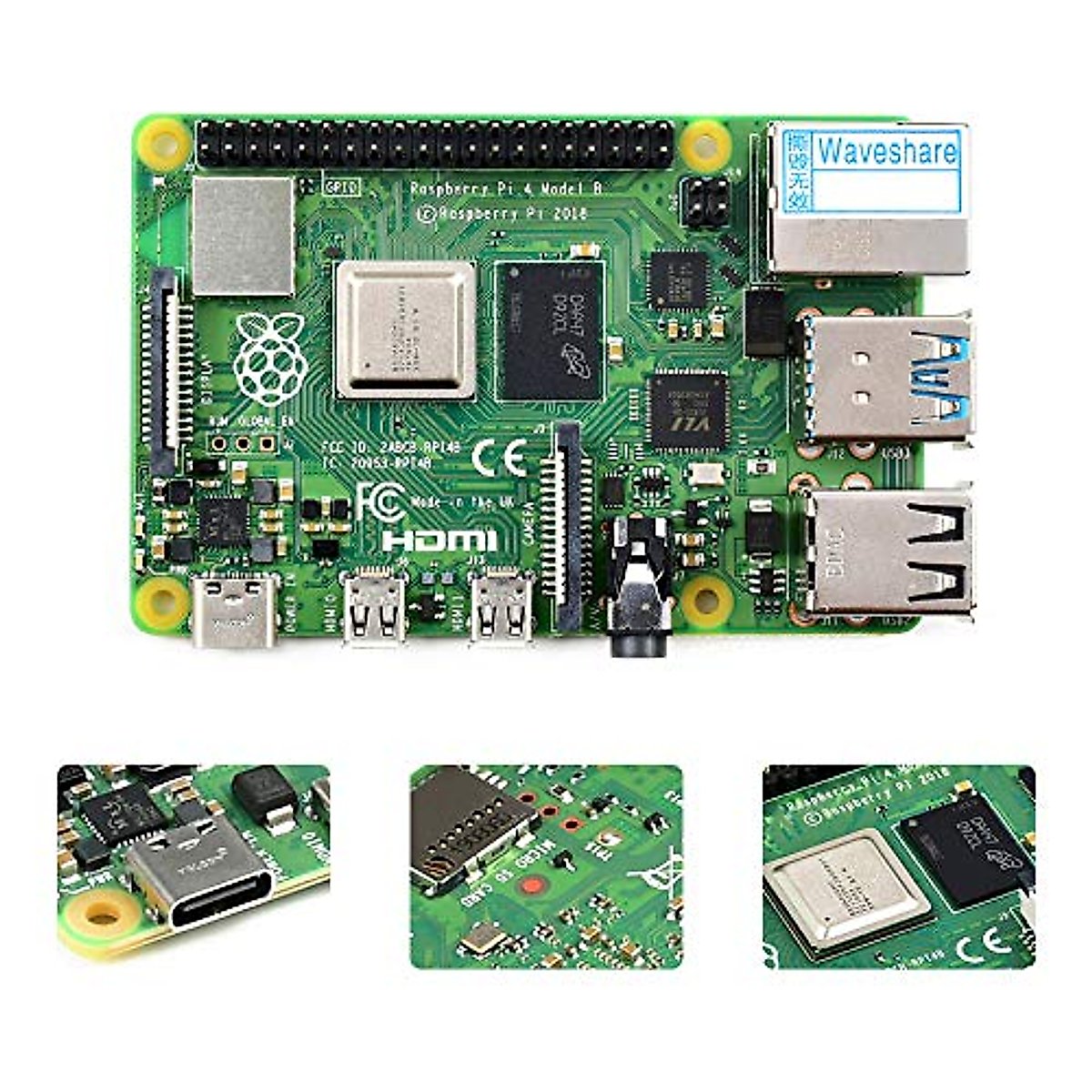 waveshare Accessory Compatible with Raspberry Pi 4B 8GB RAM, Comes with Raspberry Pi 4B 8GB, 16GB Micro SD Card, Heat Sink, Micro SD Card Reader, 5V Type-C Power Adapter (5 Items)