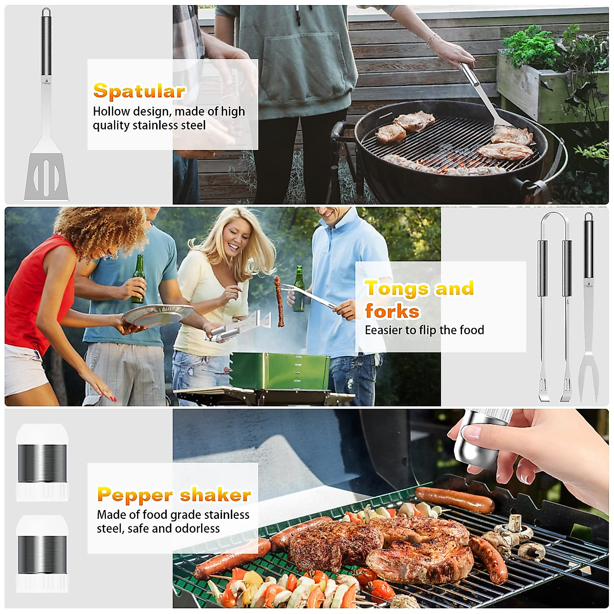 Morole Grill Accessories, Premium 75PCS Stainless Steel Grill Tools with Spatula, Grill Tongs and Cleaning Brush, Durable Grill Set for Outdoors Camping and BBQ, Ideal BBQ Accessories Gift Set for Dad