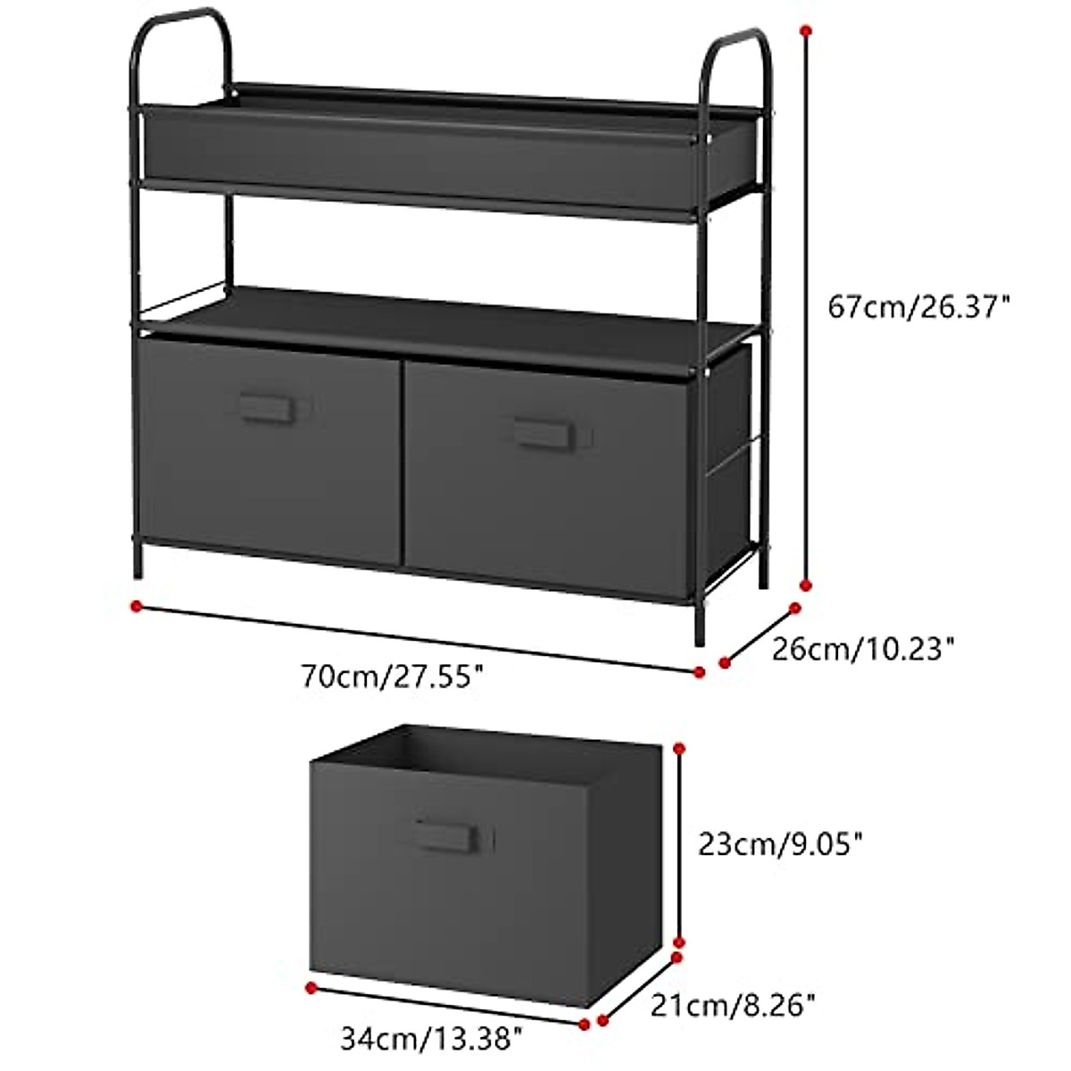 Sywhitta 3-Tier Closet Storage Organizer, Shelves with 2 Foldable Cubes, Multi-Functional Metal Rack, Black