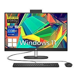 HP Newest 27 All in One Computer, 27" FHD Screen, Intel Core i7-1355U, 4GB RAM, 1TB PCIe SSD, IR Camera, Wired KB & Mouse, HDMI, RJ-45, Wi-Fi 6, Bluetooth, Windows 11 Home, Black