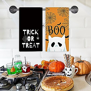 Halloween Kitchen Towels Funny Ghost Cat Halloween Dish Towels Set of 4, Hand Towel 18x26 Inch Drying Cloth Towel for Kitchen Home Decoration