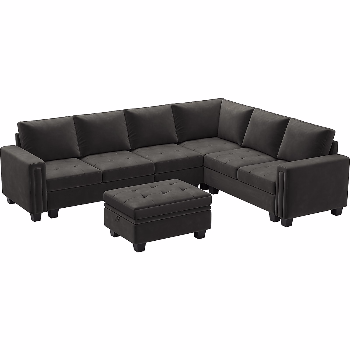 Belffin Velvet L Shaped Sofa Couch with Reversible Chaise Convertible Modular Sectional Sofa Set with Storage Ottoman Corner Sofa Set for Living Room Grey