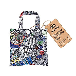 ECO CHIC Lightweight Foldable Reusable Shopping Bag | Water Resistant Shopping Tote Bag | Folds Into Attached Pouch for Storage | Made from Recycled Plastic Bottles (Save the Planet)