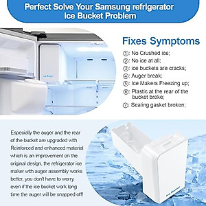 UPGRADED DA97-14504C Refrigerator Ice Bucket Compatible with Samsung Ice Bucket Replacement Ice Maker Tray Parts DA97-14504A Ice Container, AP6039681 RF23HCEDBSR RF22KREDBSR RF23J9011SR Ice Bin