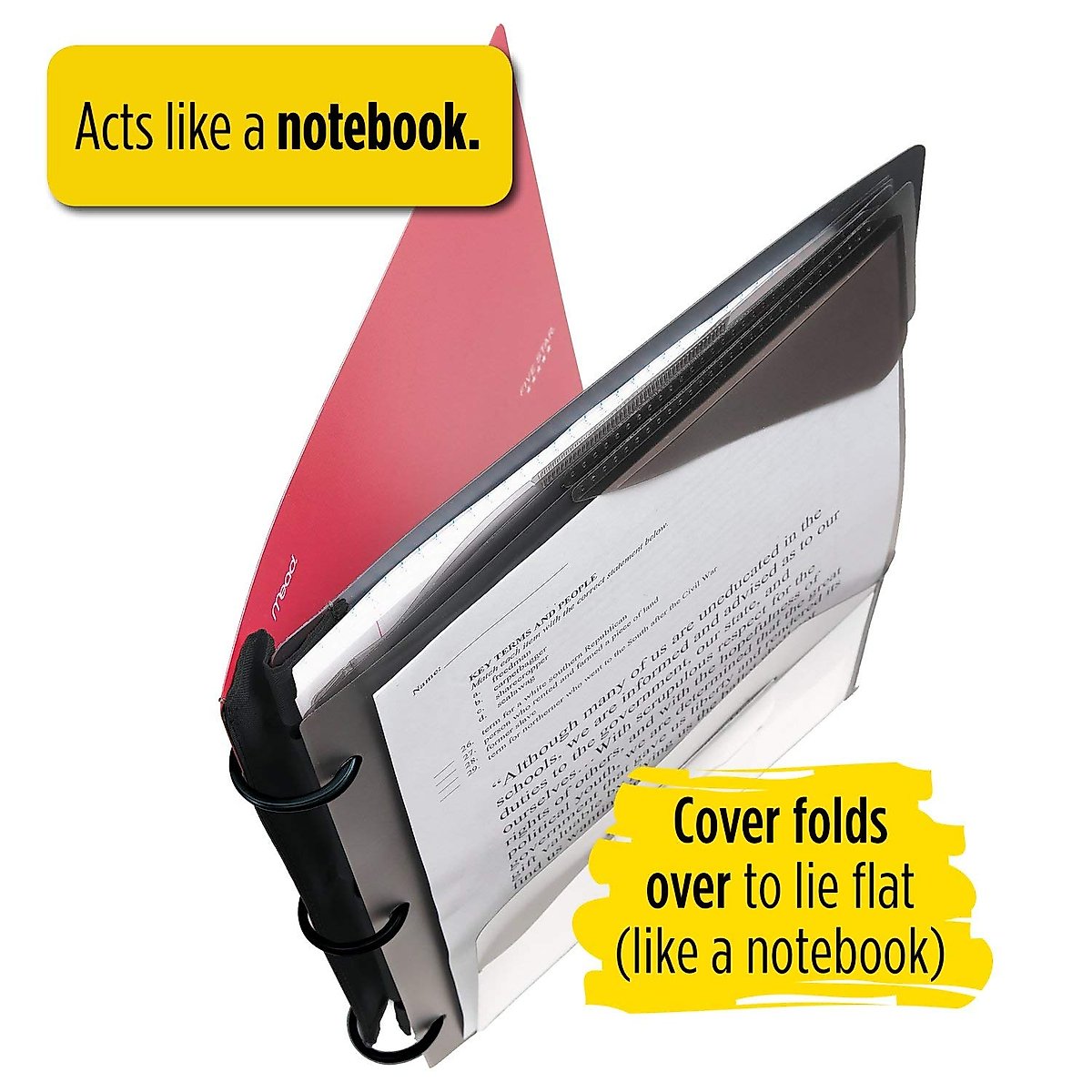 Five Star Flex Hybrid NoteBinder, 1 Inch Binder with Tabs, Notebook and 3 Ring Binder All-in-One, Black (72009)