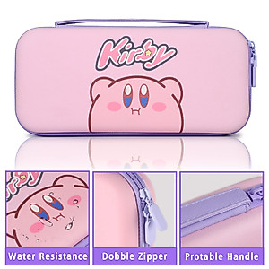 TIKOdirect Carrying Case for Switch & OLED Mode, Cute Portable Travel Bag with 12 Game Card Slots Inner Storage Bag for Switch Console Joy-Con & Accessories, Kirby Purple