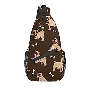 Crossbody Bag Sling Shoulder Backpack for Men Women Pug Cute Puppy Dog Unisex Small Hiking Backpack Durable Hiking Daypack for Sport Casual Walking Biking Travel Cycling