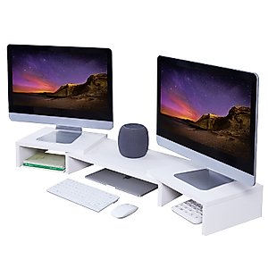 SUPERJARE Large Monitor Stand Riser, Adjustable Screen Stand for Laptop Computer/TV/PC, Upgrade Length Desktop Organizer - White