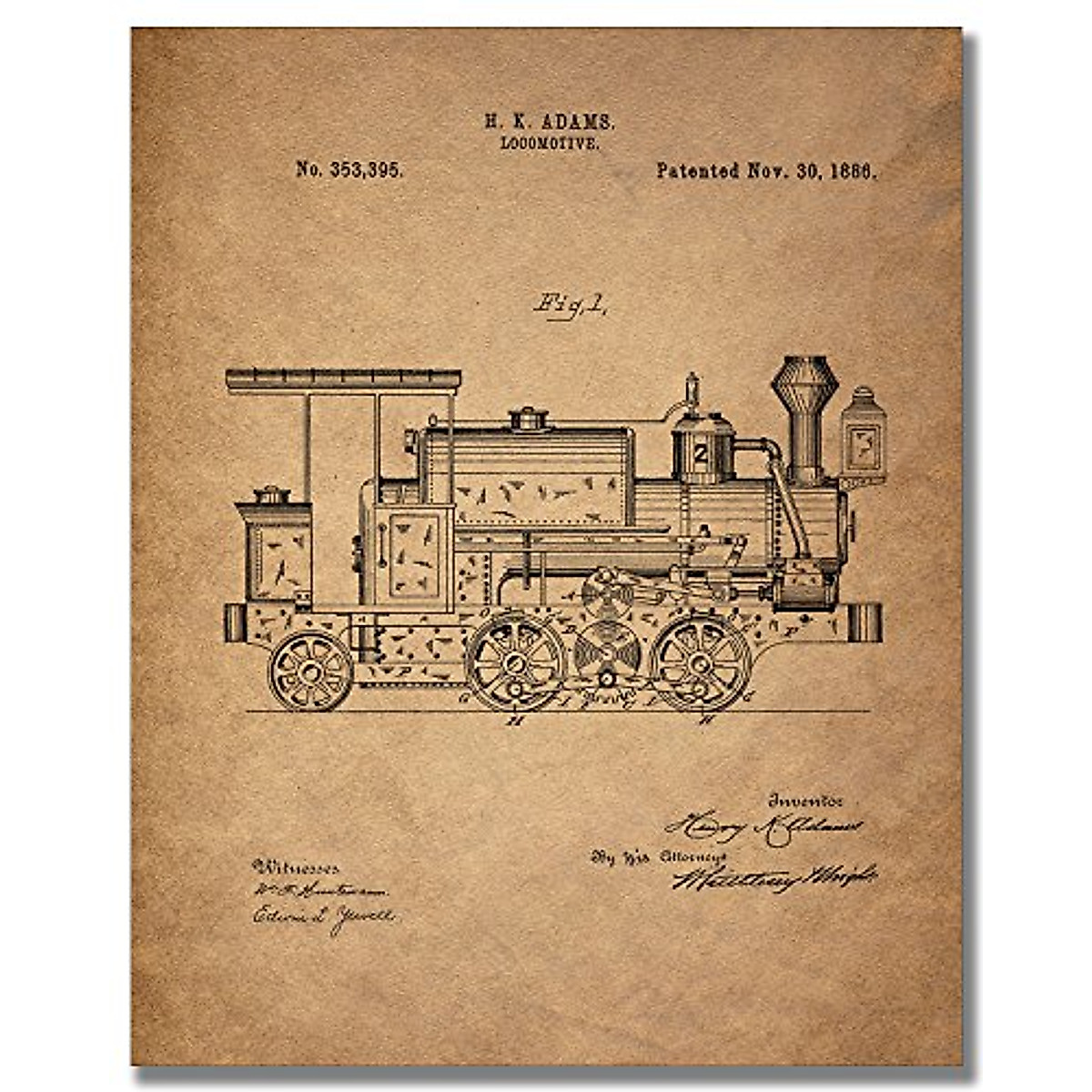 Railroad Train Patent Prints - Set of 6 (8 inches x 10 inches) Photos Locomotive Railway