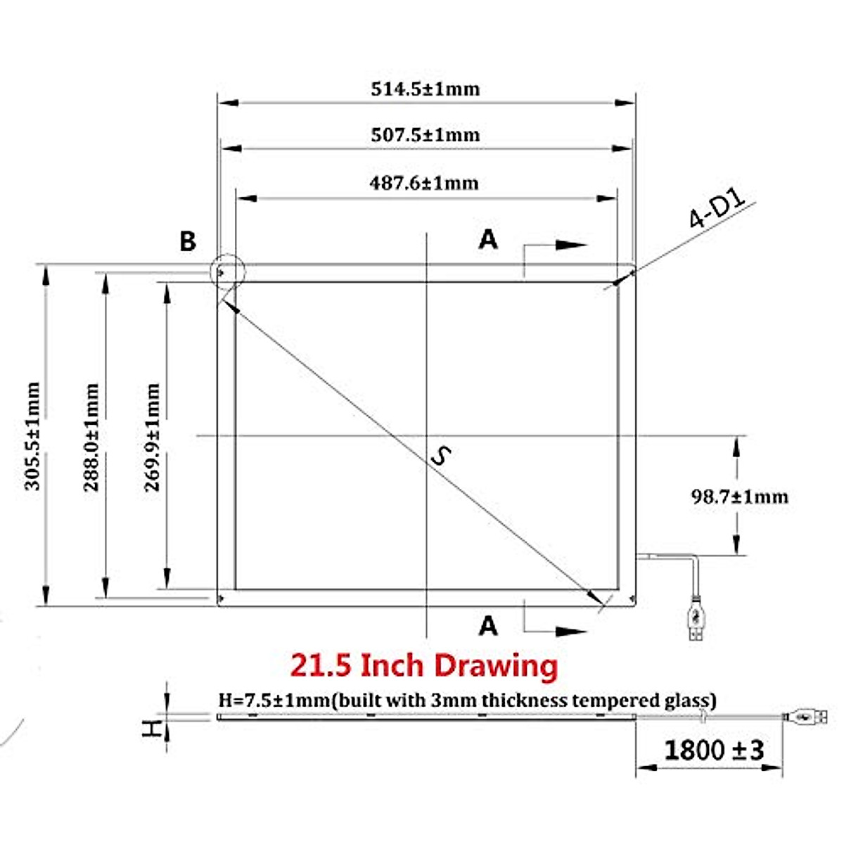 21.5 Inch Multi Points IR Touch Screen, Infrared Touch Screen Panel, USB Free Driver with Tempered Glass for Kiosks, Touch Screen Monitor, Interactive Device Machine