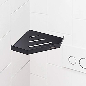 Hemoton Metal Shelves Bathroom Corner Shelf Stainless Steel Wall Mounted Shower Caddy Shelf Organizer Punch Free Kitchen Storage Shelf for Bathroom Washroom Kitchen Black Black Corner Shelf