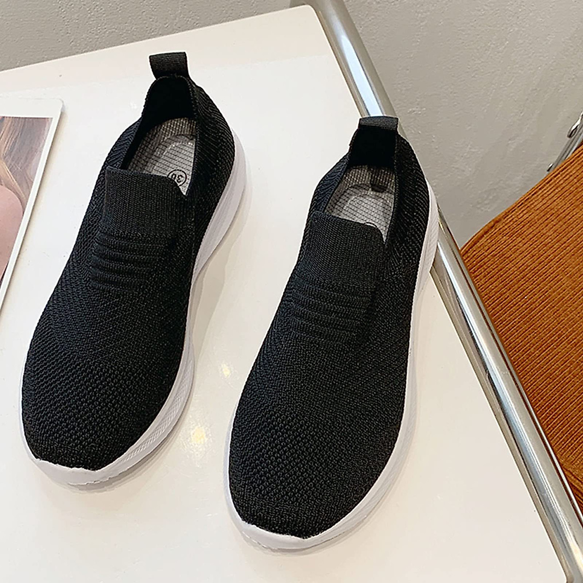 MLAGJSS Women Wedge Shoes, Women’s Sneakers Fashion Lightweight Casual Walking Shoes Knit Mesh Slip On Sneakers Gift