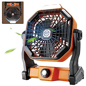 TUNISE Battery Operated Fan, Outdoor Fan,Camping Fans for Tents, 7800mAh Usb Rechargeable Fan, Camping LED Lantern, 3 Speeds Brightness, Ceiling Fan with Hook, Strong Wind Quiet, Sturdy Drop Resistant