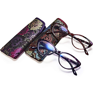 EYEURL Cat Eye Reading Glasses for Womens Set of 2 Blue Light Blocking Readers +1.75 Fashion Ladies Computer Eyeglass Spring Hinge