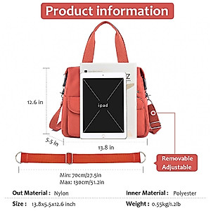 Women Utility Tote Bag Teacher Purses and Handbags for Nurses Waterproof Nylon Multi Pocket Shoulder Bags Work Bag Tote (Orange) Large