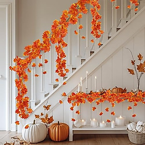 Noverlife 12 Pack 90Ft Artificial Maple Leaf Vine, Fake Foliage Autumn Leaves Garland Hanging Plant for Home Garden Hotel Wedding Party, Fall Leaves Vines for Thanksgiving Holloween Festivals Decor