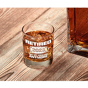 2023 Retirement Gifts for Men, Funny Retired 2023 Not My Problem Any More Whiskey Glass Gift, Happy Retirement Gifts for Office Coworkers, Boss, Dad, Husband, Brother, Friends