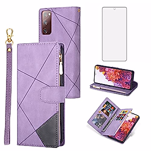 Phone Case for Samsung Galaxy S20 FE 5G 6.5 inch Wallet Cover With Screen Protector Flip Zipper Credit Card Holder Cell Accessories S 20 EF UW S20FE5G S20FE 20S S2O Fan Edition 4G G5 Women Men Purple