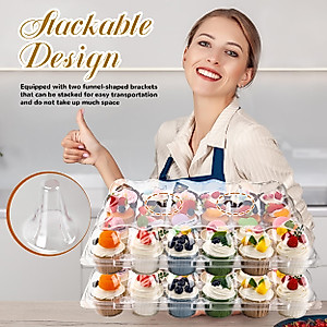 NPLUX 24 Count Cupcake Containers 10 Pack Cupcake Holders with Detachable Tall Dome Lids Clear Plastic Stackable Cupcake Boxes for 240 Cupcakes, BPA Free, Standard Size