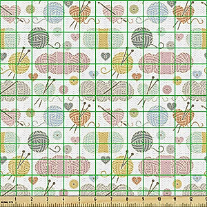 Ambesonne Hobby Fabric by The Yard, Knitting Needles Yarn Ball of Wool Crochet Hooks Illustration, Decorative Fabric for Upholstery and Home Accents, 1 Yard, Rose Mustard