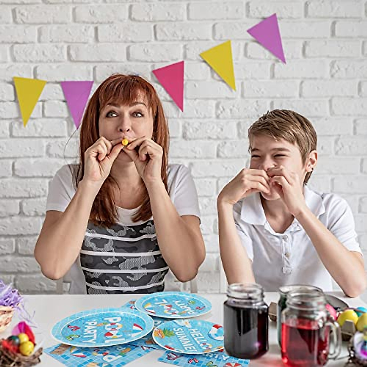 96 Pieces Pool Party Tableware Set for Summer Beach Table Decorations Supplies Beach Ball Birthday Dessert Plates Summer Pool Party Napkins Forks for 24 Guests Hawaiian Pool Birthday Party Favors