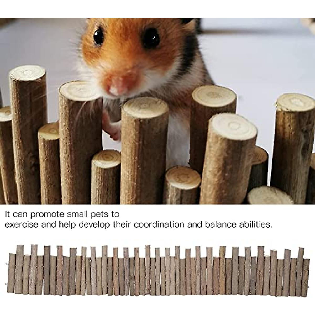 Hamster Wooden Bridge, Flexible Wood Hideout, Door Fence, Standing Climbing Platform Basket Accessories for, Mice, Gerbil, Chinchilla Chew Toys Decor (60CM)