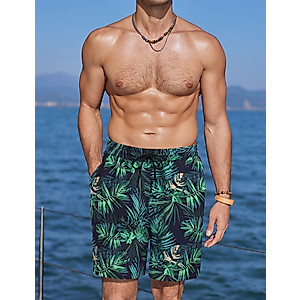 COOFANDY Men Swim Trunks 9 Inch Inseam Bathing Suit Hawaiian Beach Shorts Pocket
