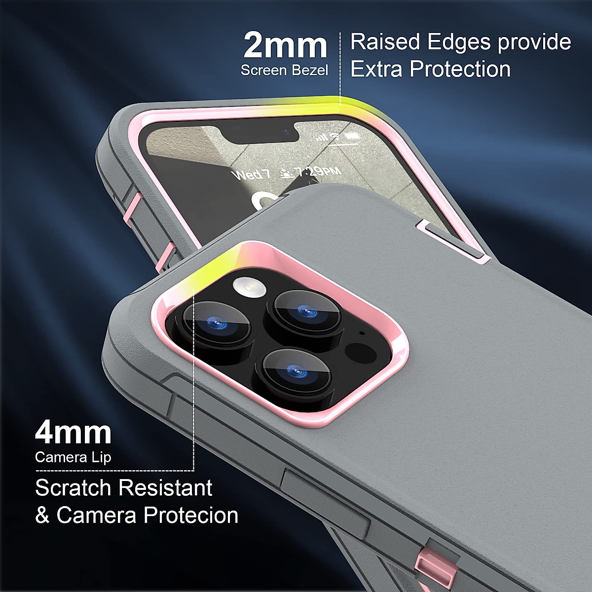 For iPhone 13 Pro Max Case , iPhone 12 Pro Max Case, Heavy Duty Shockproof 3 in 1 Silicone Rubber Hard PC Rugged Durable Phone Cover for iPhone 12 Pro Max &13 Pro Max Phone 6.7 Inch. (Gray/Pink)