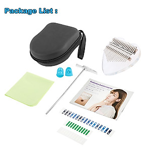 Kalimba Thumb Piano 17 Keys, Clear Finger Piano Kalimba with Tune Hammer and Study Instruction for Gift Kids Adult Beginners Professional