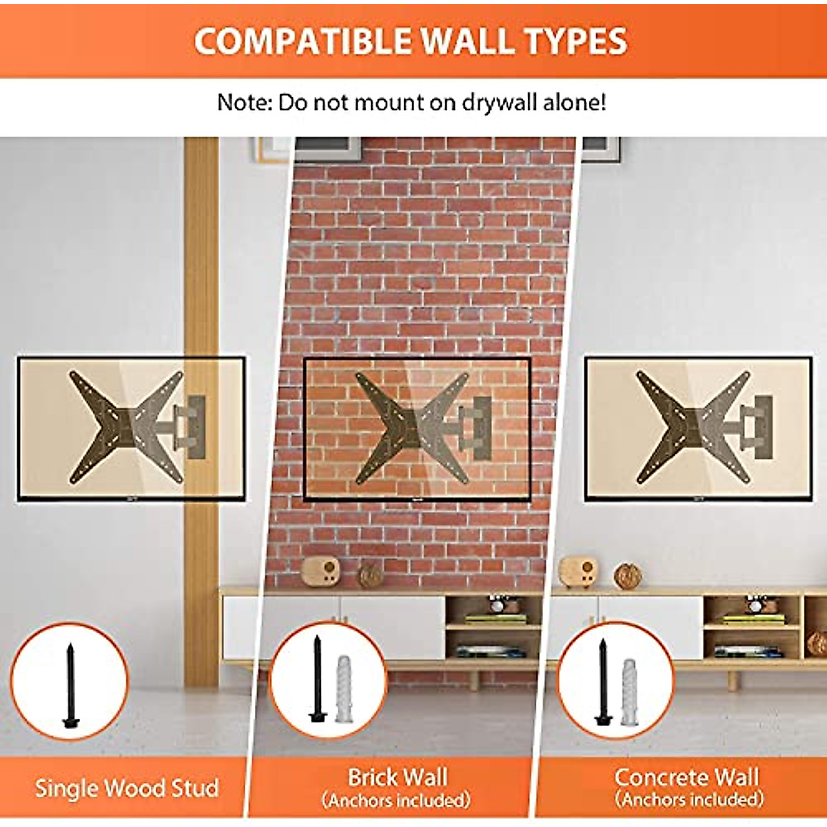 Full Motion TV Wall Mount for Most 23-55 Inch Flat Curved TVs, Single Stud Wall Bracket TV Mount with Swivel Articulating Extension Tilt Arm, Max VESA 400x400mm up to 88lbs by Perlegear, PGMF5
