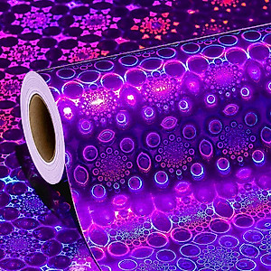 Homeral Holographic Purple Wrapping Paper Roll - 46.8 sq.ft. - Shiny Flower Pattern for Halloween, Birthday, Bridal Shower, Party, Christmas-17 inch x 32.8 ft