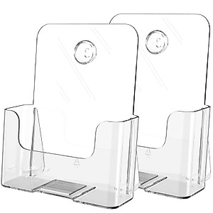 MaxGear Acrylic Brochure Holder 6 x 8 inch, Display Stand Plastic Flyer Holders, for 5.5 x 8.5 inch, 5 x 7 inch Menu Clear Literature Trifold Pamphlet Magazine Holders Countertop or Wall Mount, 2 Pack