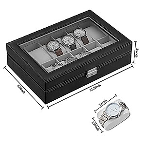 Oyydecor Watch Box PU Leather Case Organizer Wooden Storage Organizer for Storage and Display Men's & Women's Gift Business (12Slots-Gray)