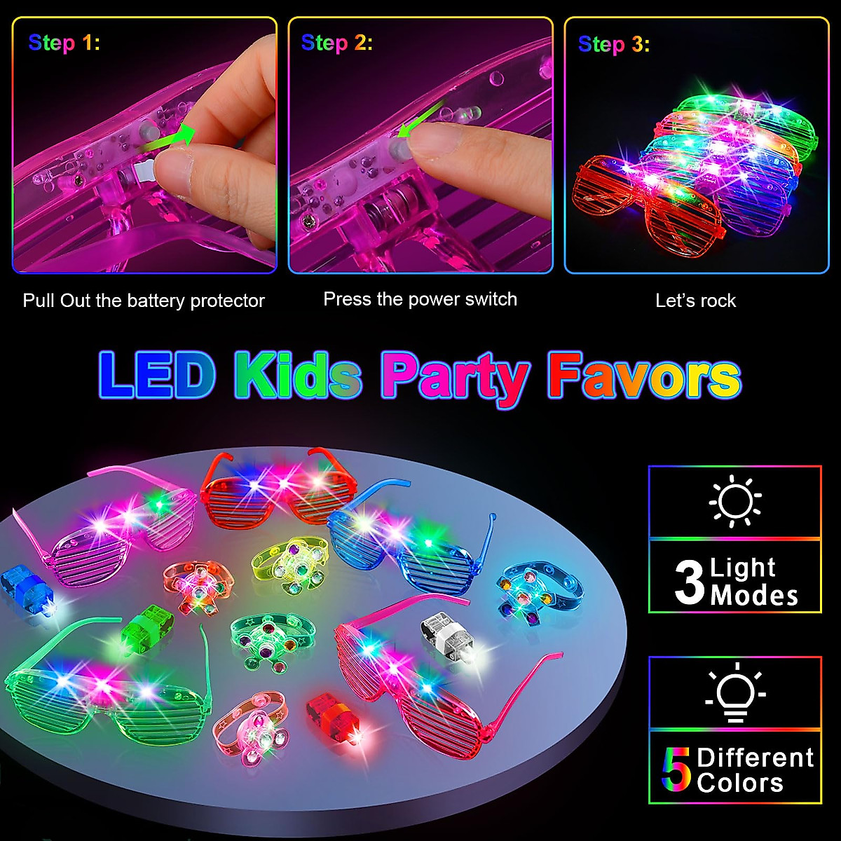 SHQDD 244 Pack Glow in the Dark Party Supplies for Kids, New Year Party Favors for Kids, Glow Party Favors for Kids 8-12, Kids Led Light Up Party Favors,Kids New Years Eve Party Supplies