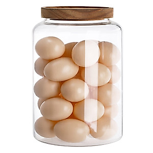 Bekith 1 Gallon Glass Jar with Wooden Airtight Lid, Large Food Storage Container/Canisters for Serving Tea, Coffee, Honey, Spice, Cereal, Egg, Kitchen Canister, Clear