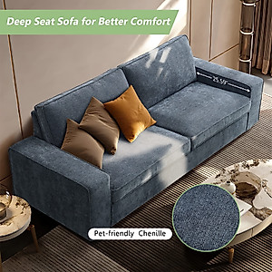 LEISLAND 71.25" Modern Sofas for Living Room, Small Sofas Couches for Small Spaces, Chenille Loveseat Couch with Solid Wood, Metal, Square Arm and Removable Cover/Easy to Install(Blue)