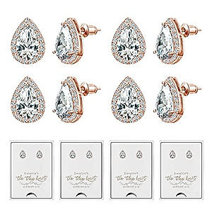 DHQH 4/6 Pairs Bridesmaids Earrings Classic Cubic Zirconia Teardrop Stud Earrings for Women Girls I Couldn’t Tie a Knot Without You Brides Bridesmaids Proposal Wedding Jewelry Gifts, C-rose gold(set of 4)