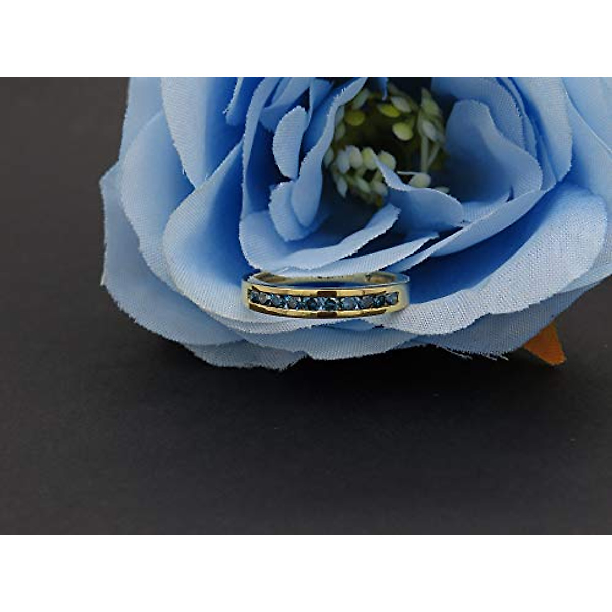 Dazzlingrock Collection 0.40 Carat (ctw) 10K Round Blue Diamond Anniversary Stackable Wedding Band, Yellow Gold, Size 7