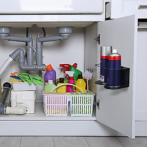 Tandefio 4 Pcs Spray Bottle Holder Metal Spray Can Holder Wall Mount Paint Bottle Organizer Double Holes Spray Bottle Rack with Hardware Easy Install Storage Rack for Garage and Home