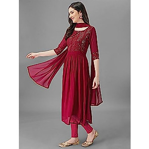 DREAMANGEL FASHION Womens Party Wear Georgette Printed straight Kurta With Dupttaa (as1, alpha, s, regular, regular, PINK)