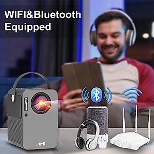 Smart Projector Android TV 9.0, Artlii Play WiFi Bluetooth Projector, Native 1080p Full HD Supported, Stereo Sound, 4D±45° Correction, Outdoor Projector with Built-in Netflix, YouTube, Prime Video