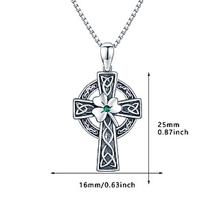 TRISHULA Celtic Cross Necklace for Women, 925 Sterling Silver Good Luck Clover Necklaces Irish Celtic Knot Cross Vintage Shamrock Celtic Jewelry Gift for Women Girls Teen