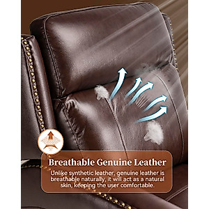 Genuine Leather Recliner Chair, Lounge Chair Built-in High Elastic Sponge, Power Recliner Chair for Living Room, Home Theater, Bedroom, Office - Dark Brown