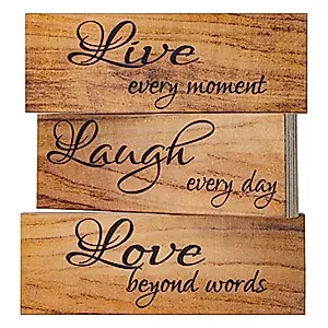 JennyGems Live Laugh Love Wooden Sign Set, Everyday Farmhouse Tiered Tray Decor Blocks, Warm Brown, Made in USA