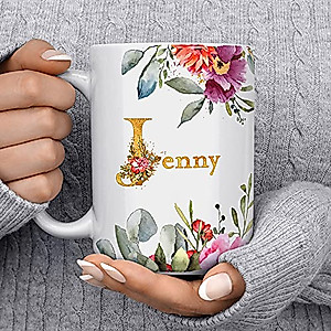 Custom Name Coffee Mug, Personalized Floral Cup, Gift for Her Women Friend Mom Bridesmaid Daughter