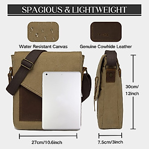 VASCHY Small Messenger Bag, Vintage Canvas Leather Lightweight Crossbody Bag