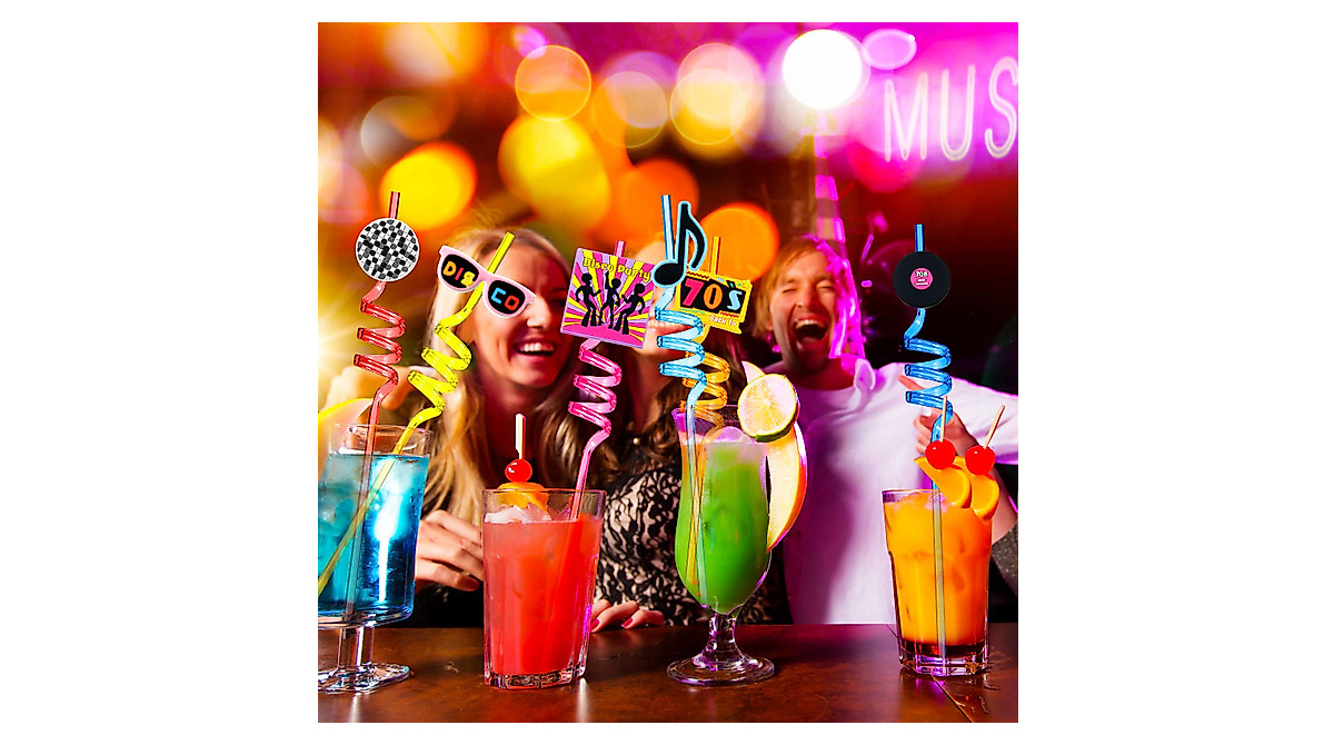 Vesici 70s Disco Theme Straws - Reusable Retro Party Favors